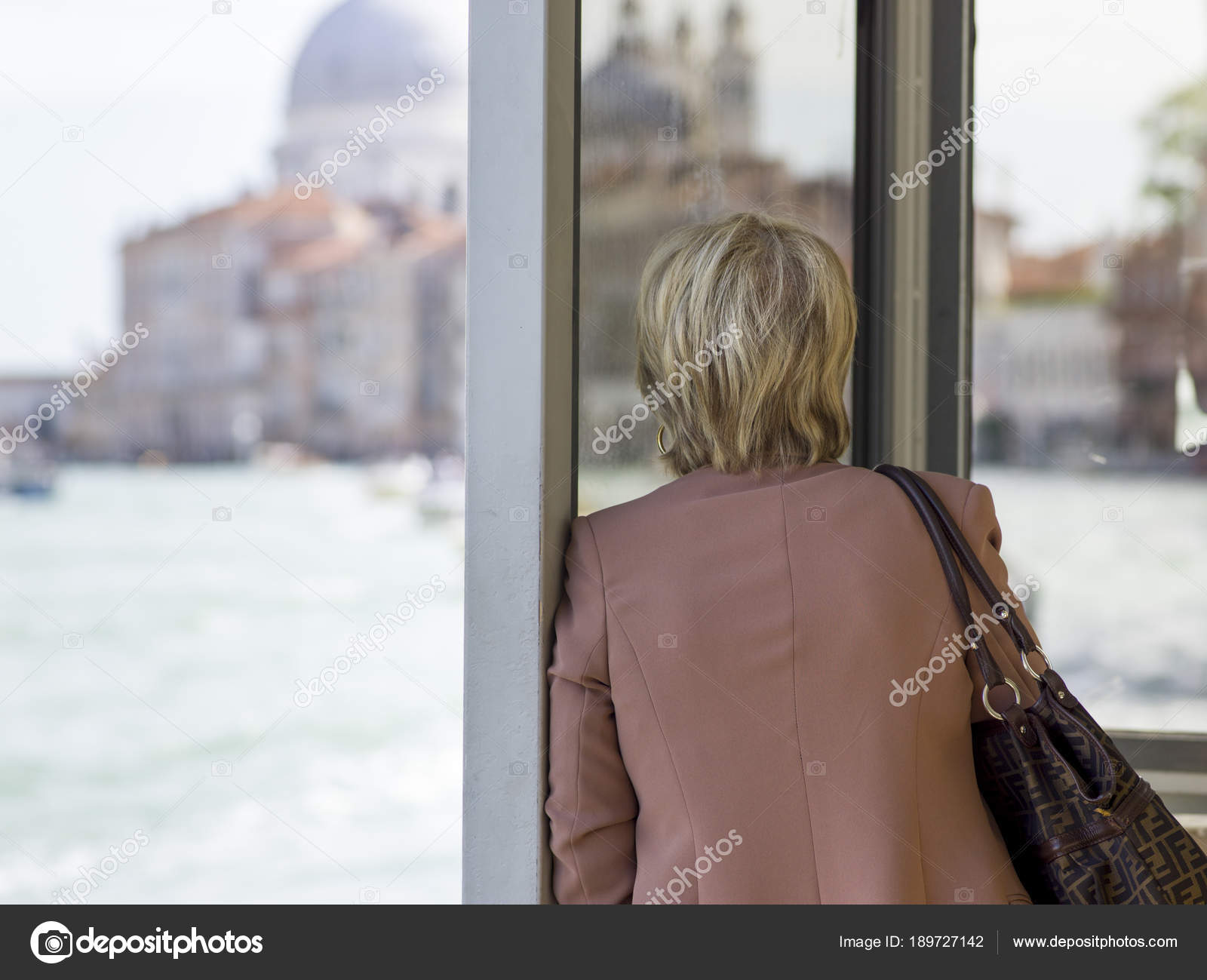 Back View Woman Looking Window Santa Maria Della Salute Grand – Stock ...
