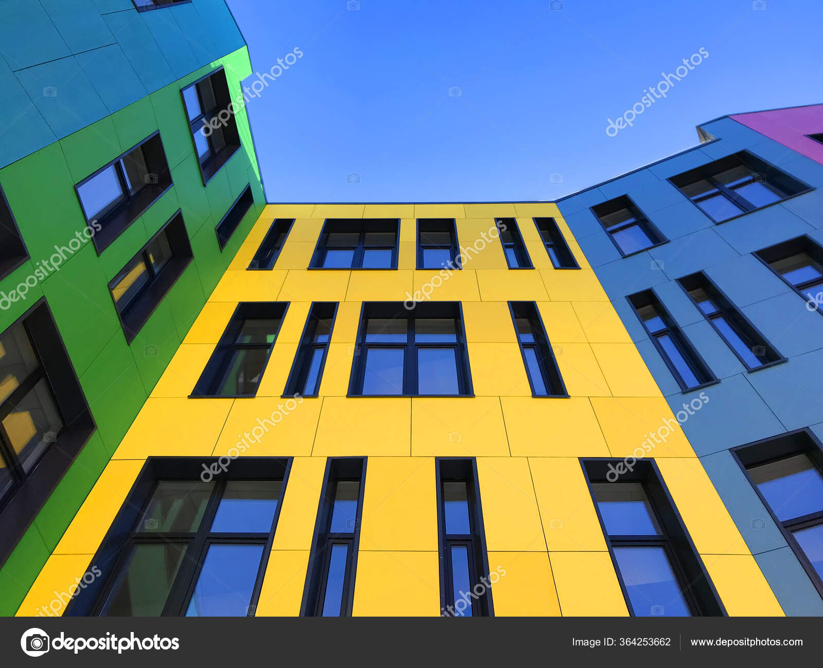 Multi Colored Facades School Black Window Frames Look Blue Sky Stock ...