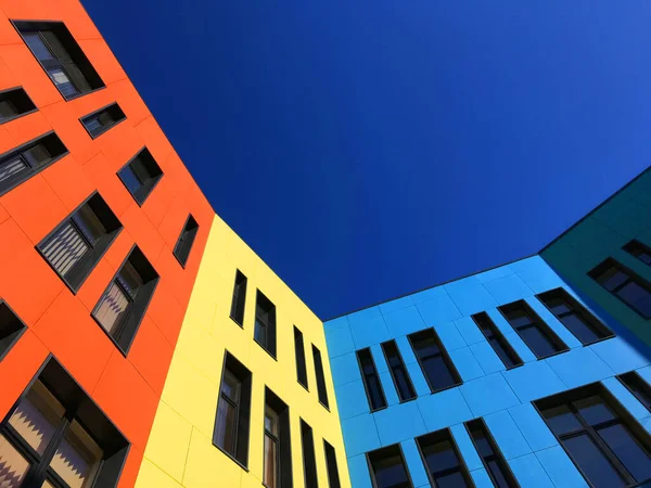 Multi Colored Facades School Black Window Frames Look Blue Sky Stock ...