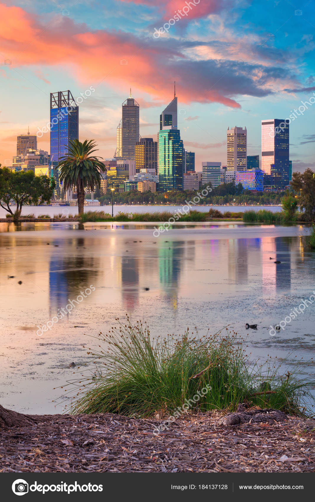 Perth Cityscape Image Perth Skyline Australia Sunset — Stock Photo ...