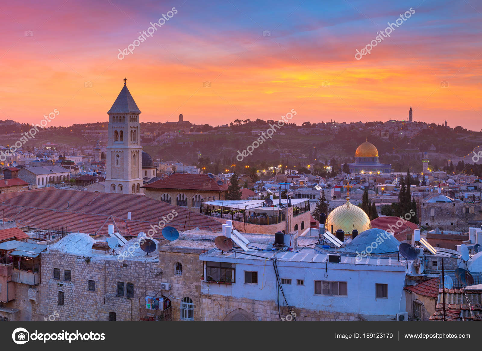 Jerusalem Cityscape Image Old Town Jerusalem Israel Sunrise — Stock ...