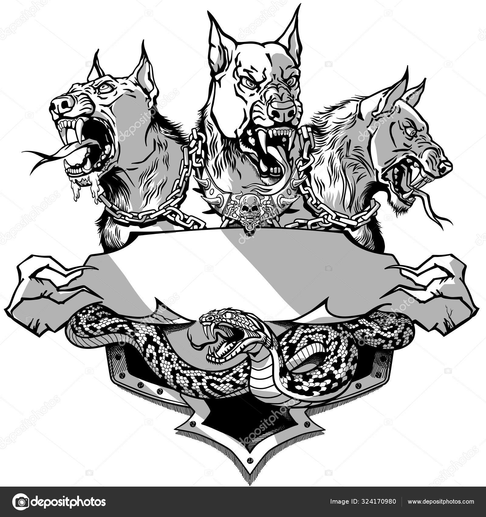 Cerberus and snake Design template grey and white Stock Vector Image by ...