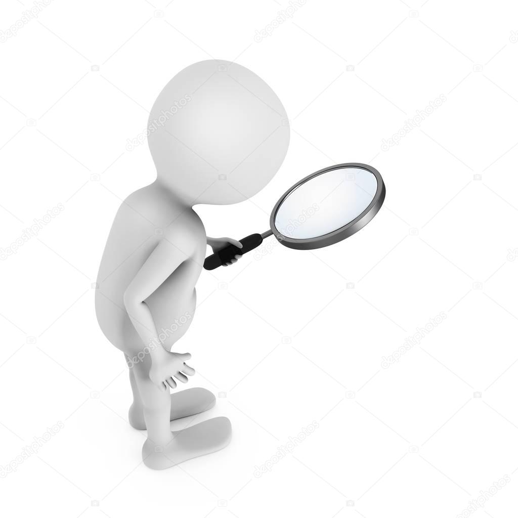 3D white man looking through the magnifying glass. — Stock Photo ...
