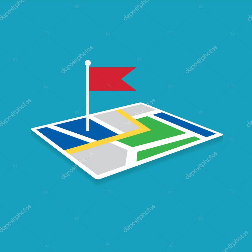 mapa con bandera de pin rojo - ilustración vectorial 2022