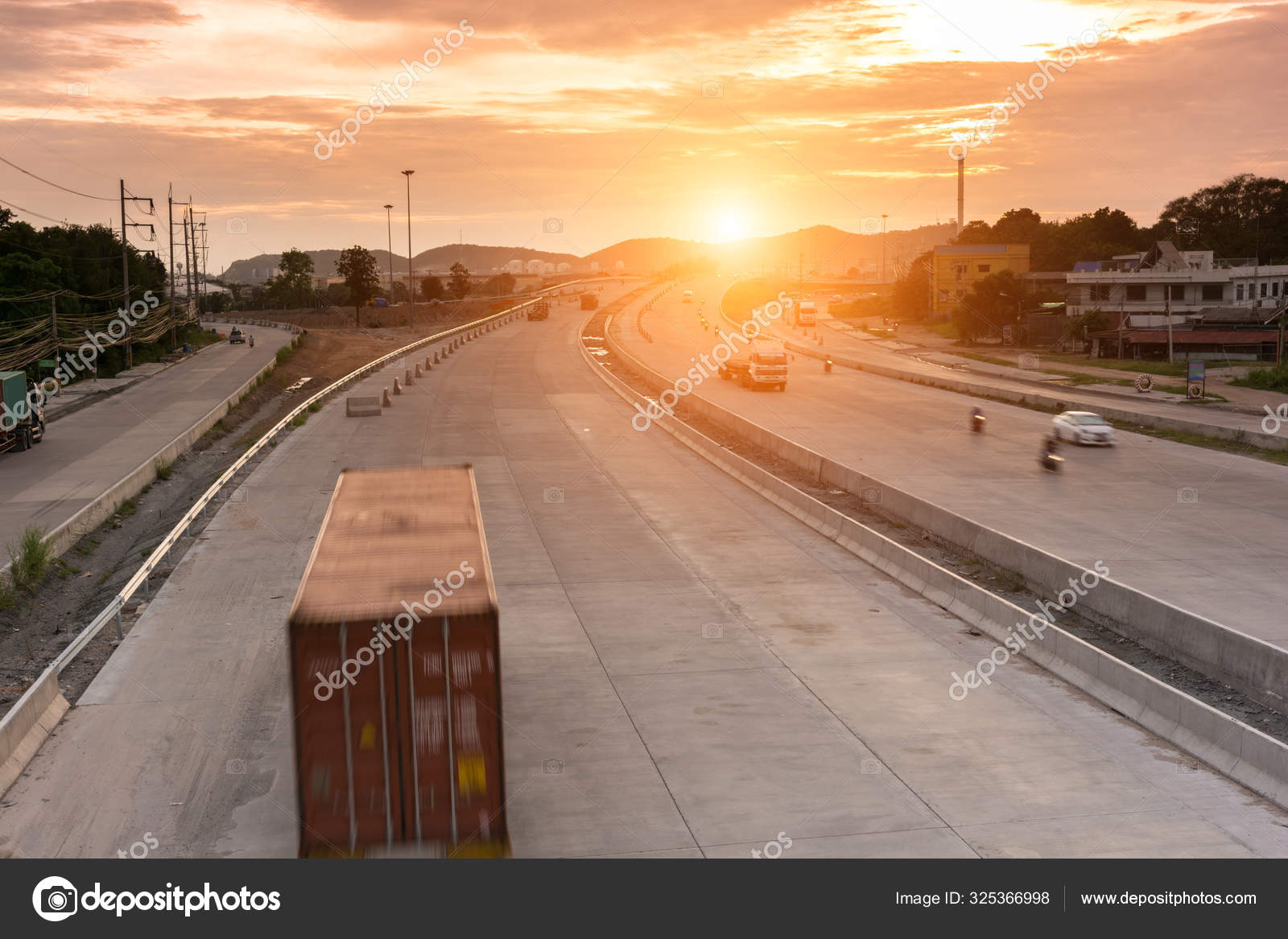 Truck Container Road Speed Delivery Concept Goto Harbor Refinery ...