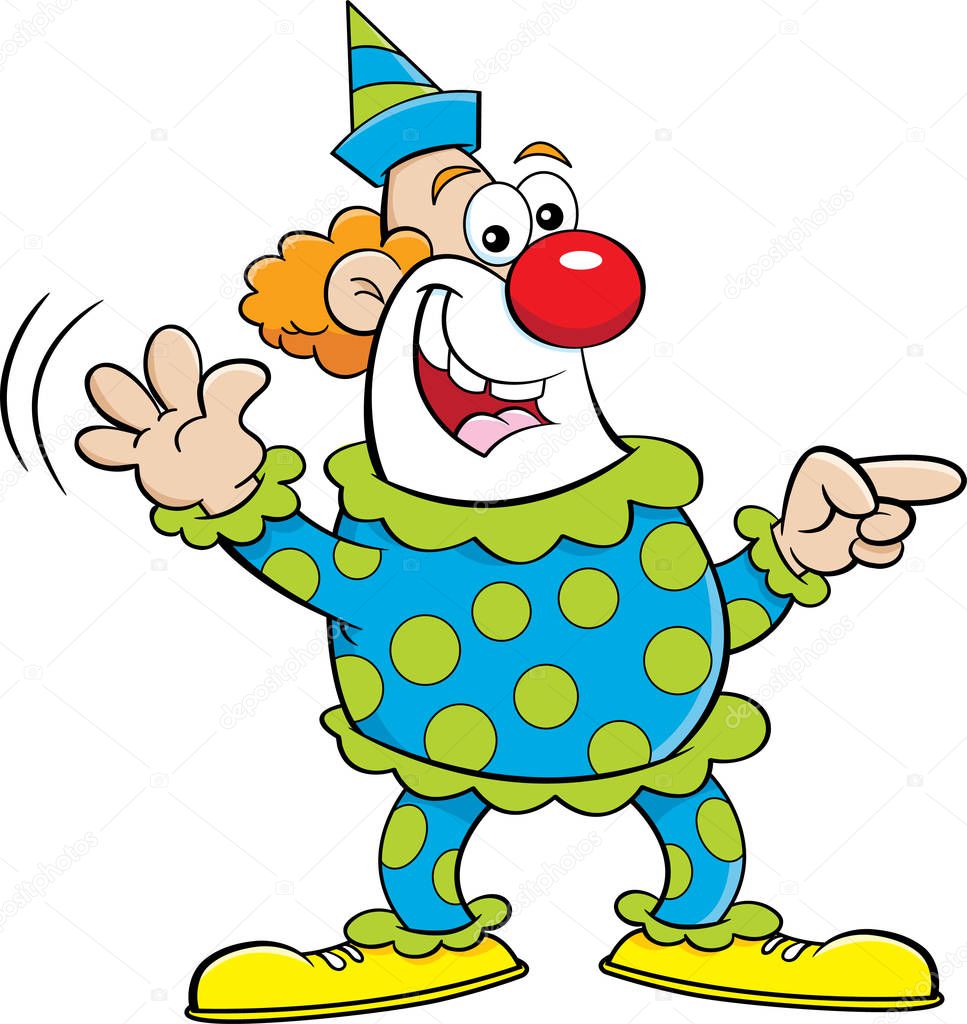 Dibujos Animados Ilustración Payaso Feliz Señalando Mientras Ondea ...