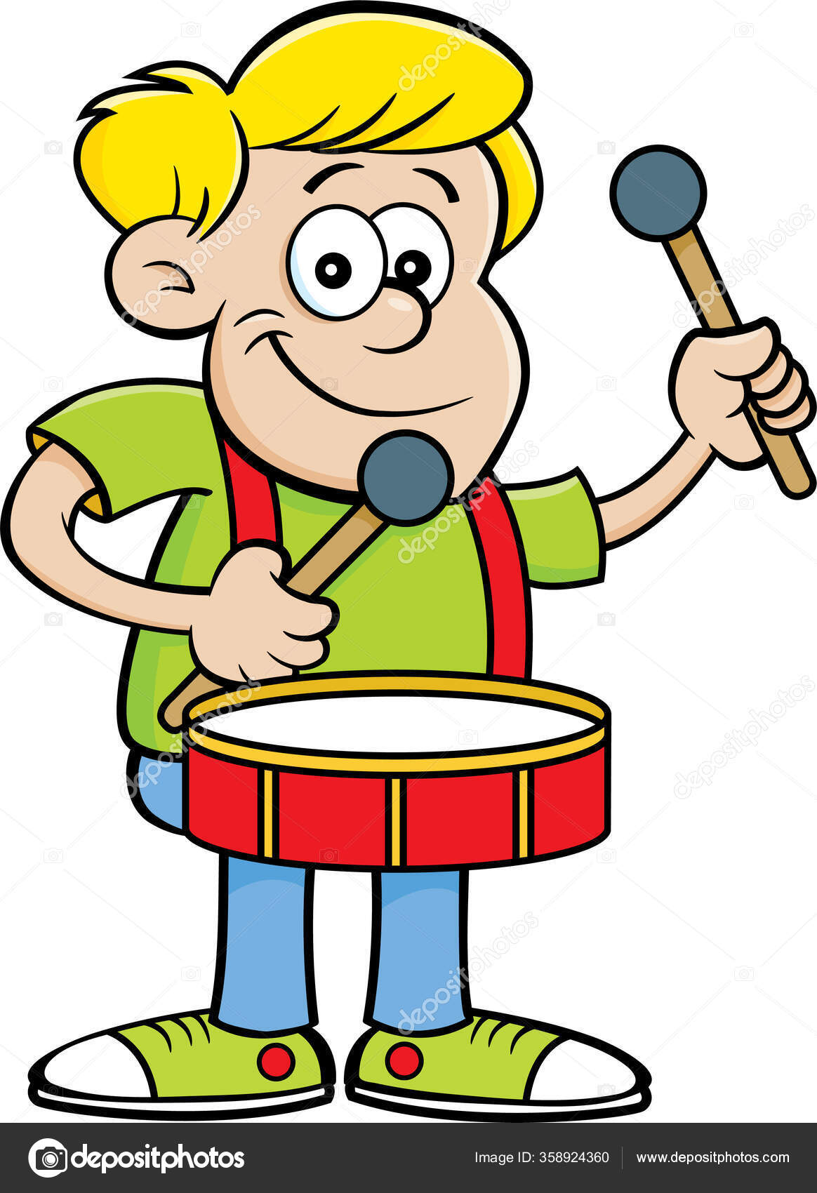 Dibujos Animados Ilustración Niño Feliz Tocando Tambor Vector de stock ...