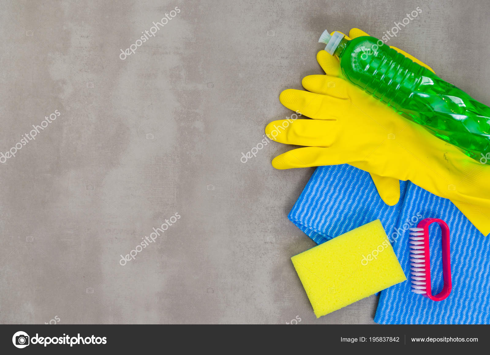 Great Concept Cleaning Various Products Used Cleaning Gray Background ⬇ ...