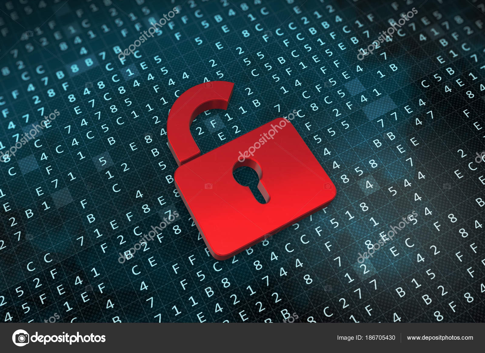 Illustration Red Cracked Lock Hex Matrix Background Digital Cyber ...