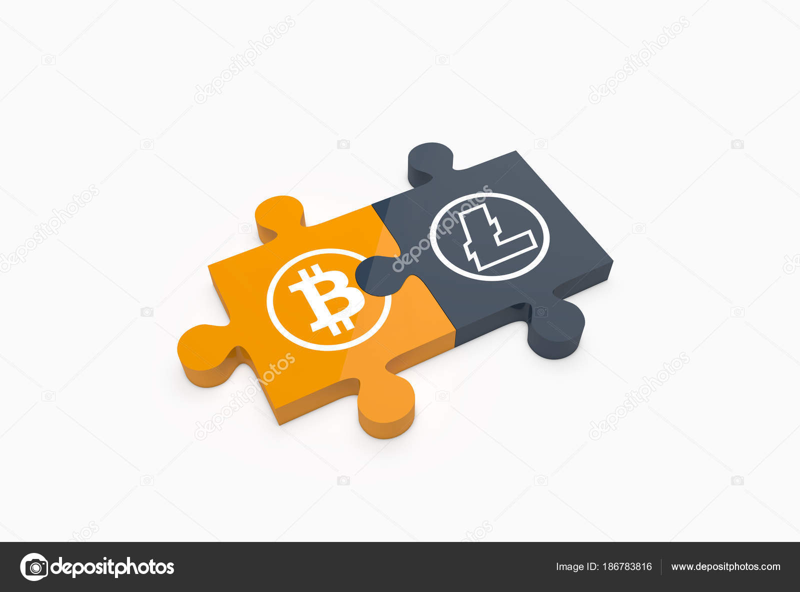 Two Jigsaw Puzzle Pieces Connected Bitcoin Litecoin Logos Initial Coin ...