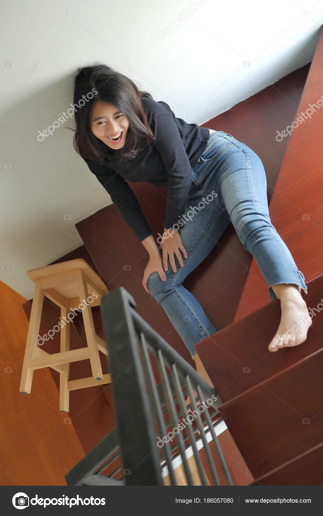 Woman falling down, dangerous situation, bad day, injury, insurance ...