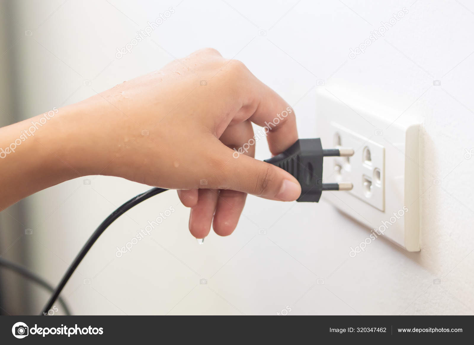 Using Electricity Wall Outlet Wet Hand Electrocute Danger Concept Stock ...