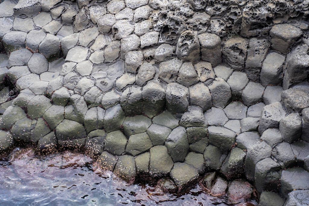 Textura Basáltico Volcánico Columnar Juntas Costa en JungMun en la isla ...
