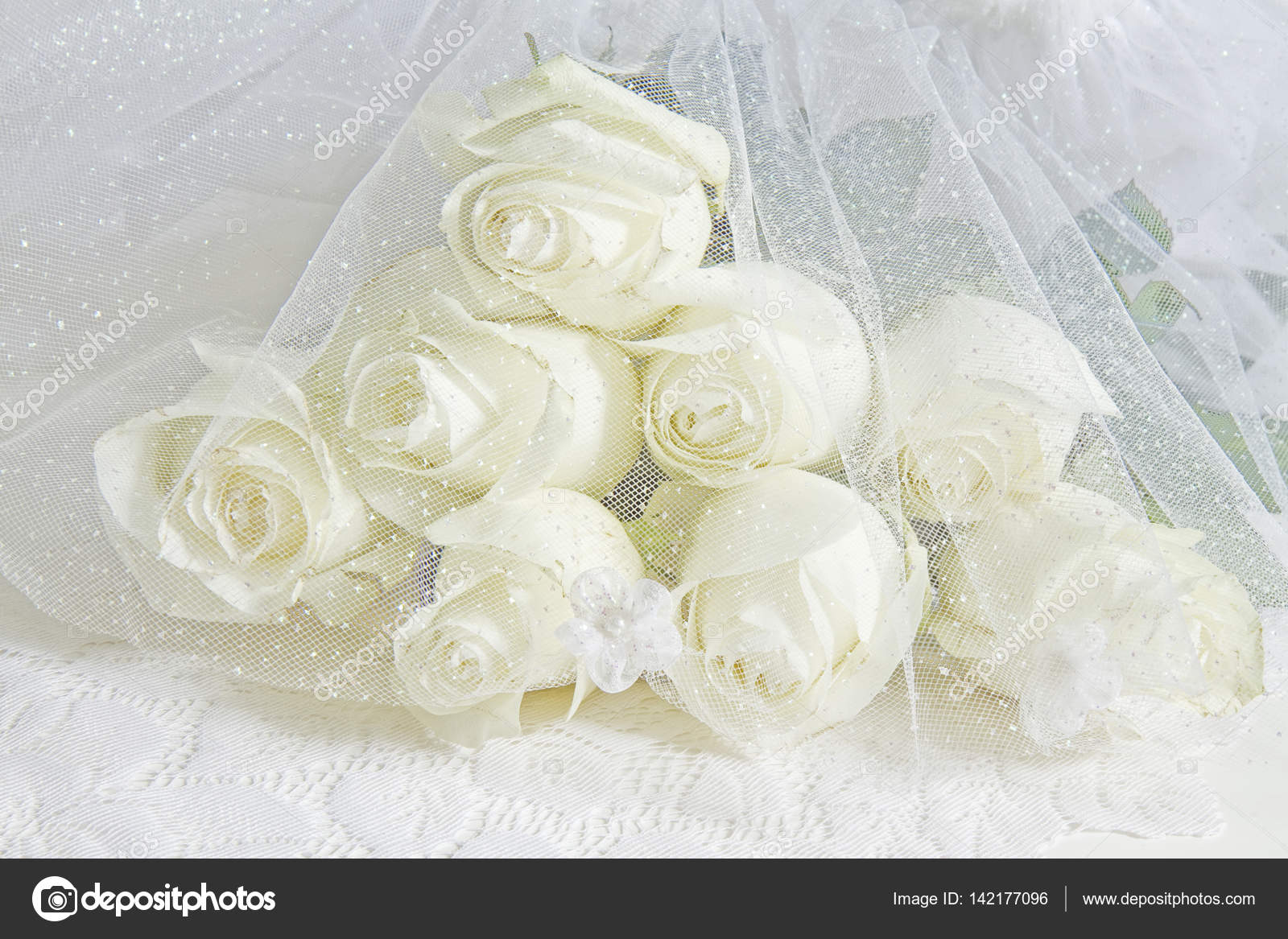 Elegant Dreamy White Roses with Sparkly Netting Cover Stock Photo by ...