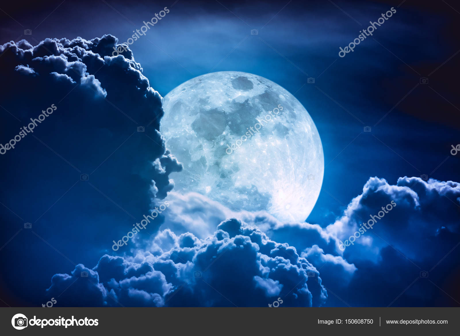 Super moon. Nighttime sky with clouds and bright full moon. Stock Photo ...