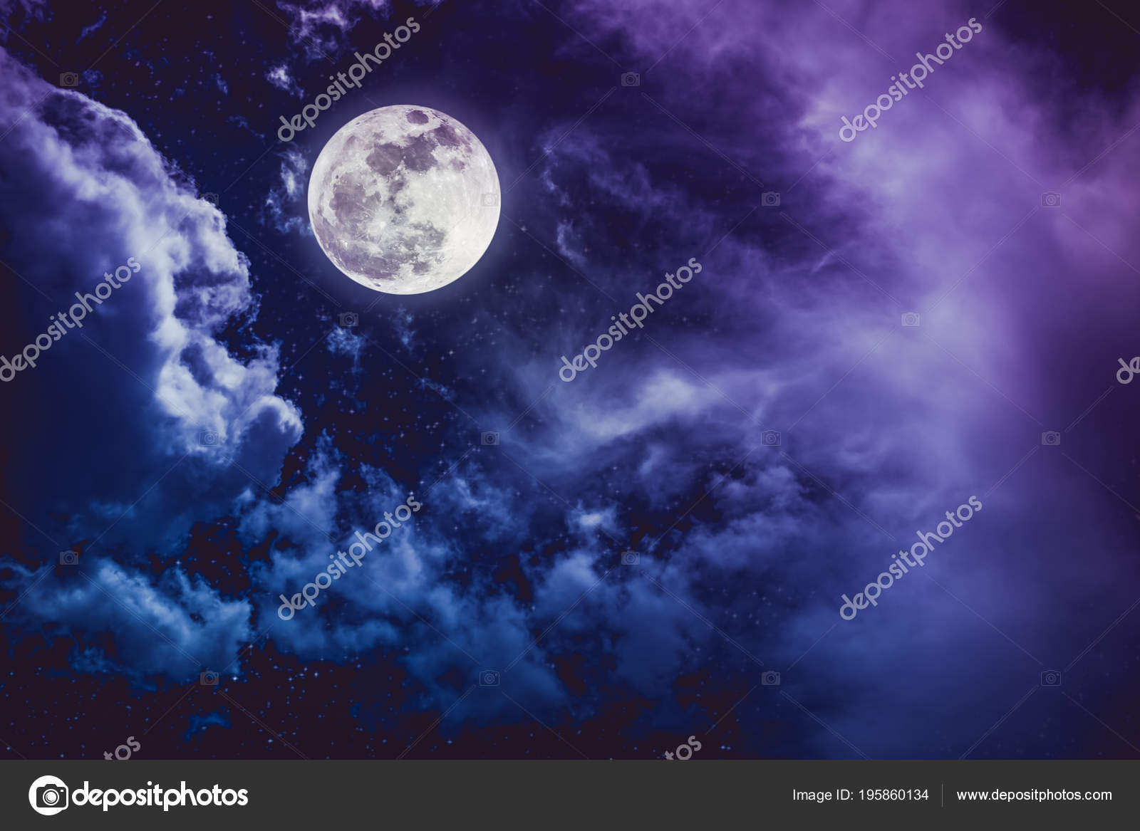 Beautiful Vivid Cloudscape Many Stars Night Sky Bright Full Moon ...