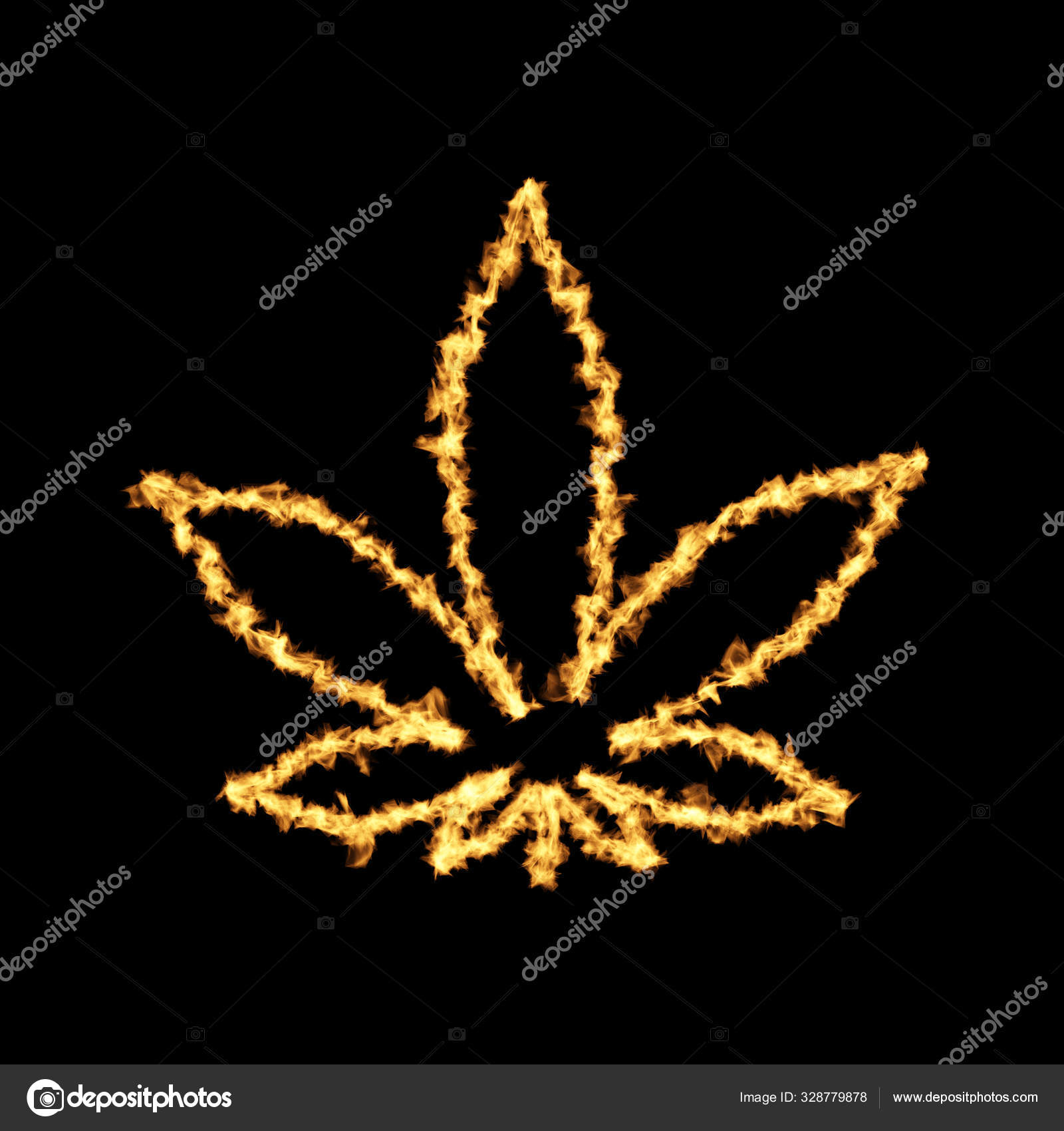 Burning Flames Effect on Cannabis Marijuana Leaf Symbo — Stock Photo ...