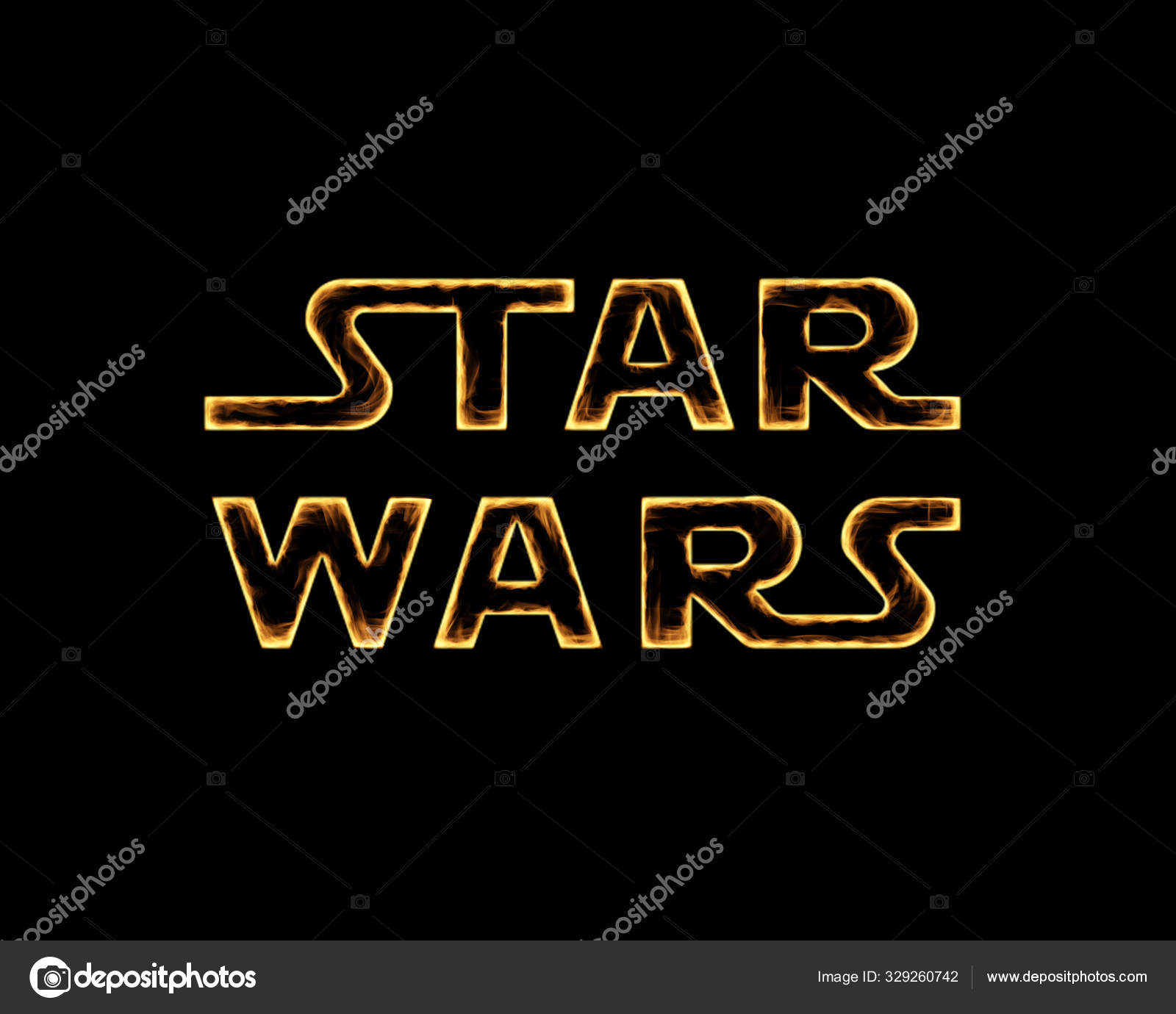 Yellow Burning Flames Effect on Star Wars Icon Logo against blac ...