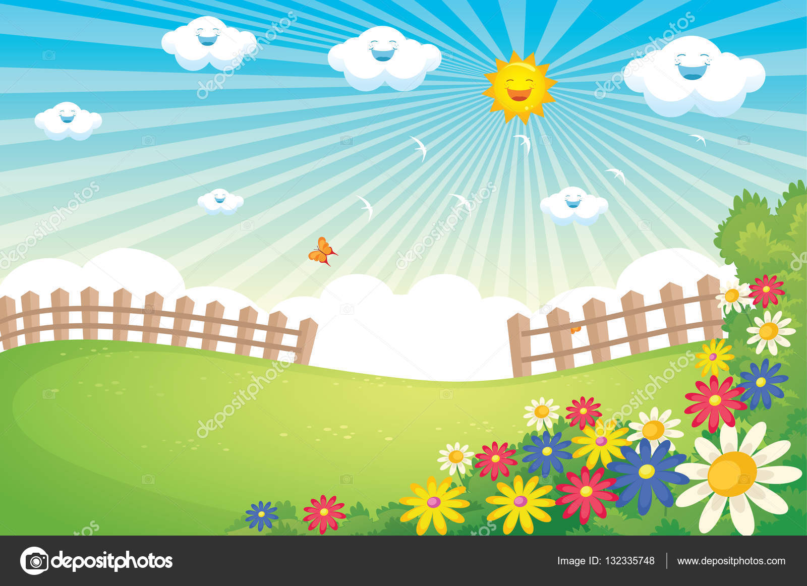 Vector de paisaje soleado de primavera Vector de stock por ...