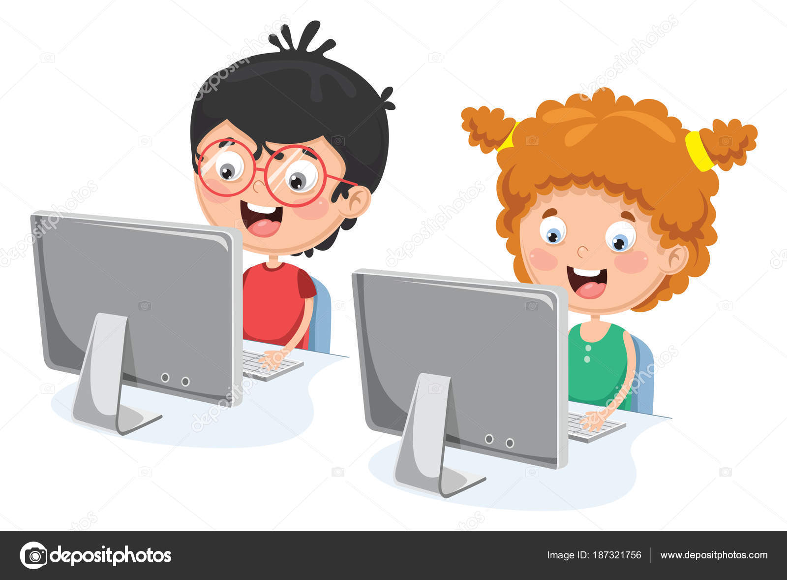 Vector Illustration Kids Computer — Stock Vector © yusufdemirci #187321756