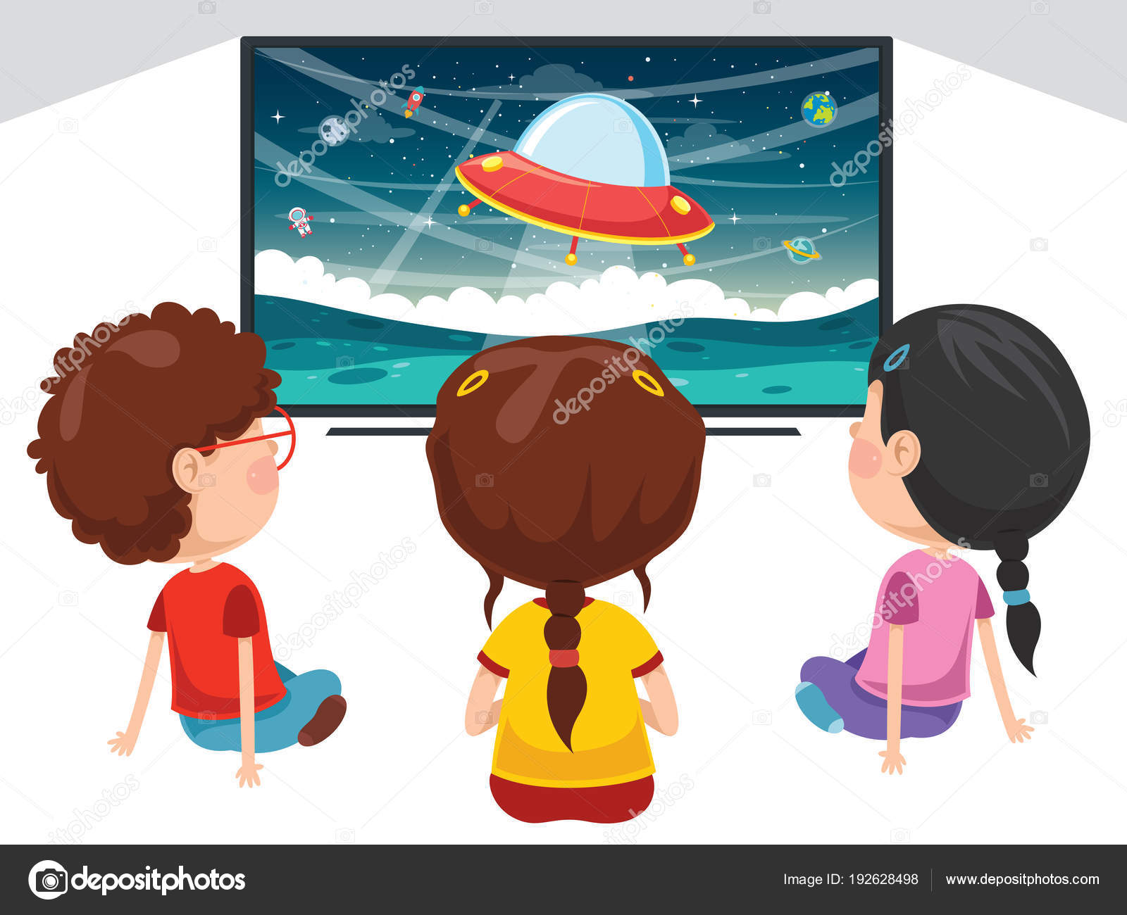 Ilustración Vectorial Televisión Observación Niños vector, gráfico ...