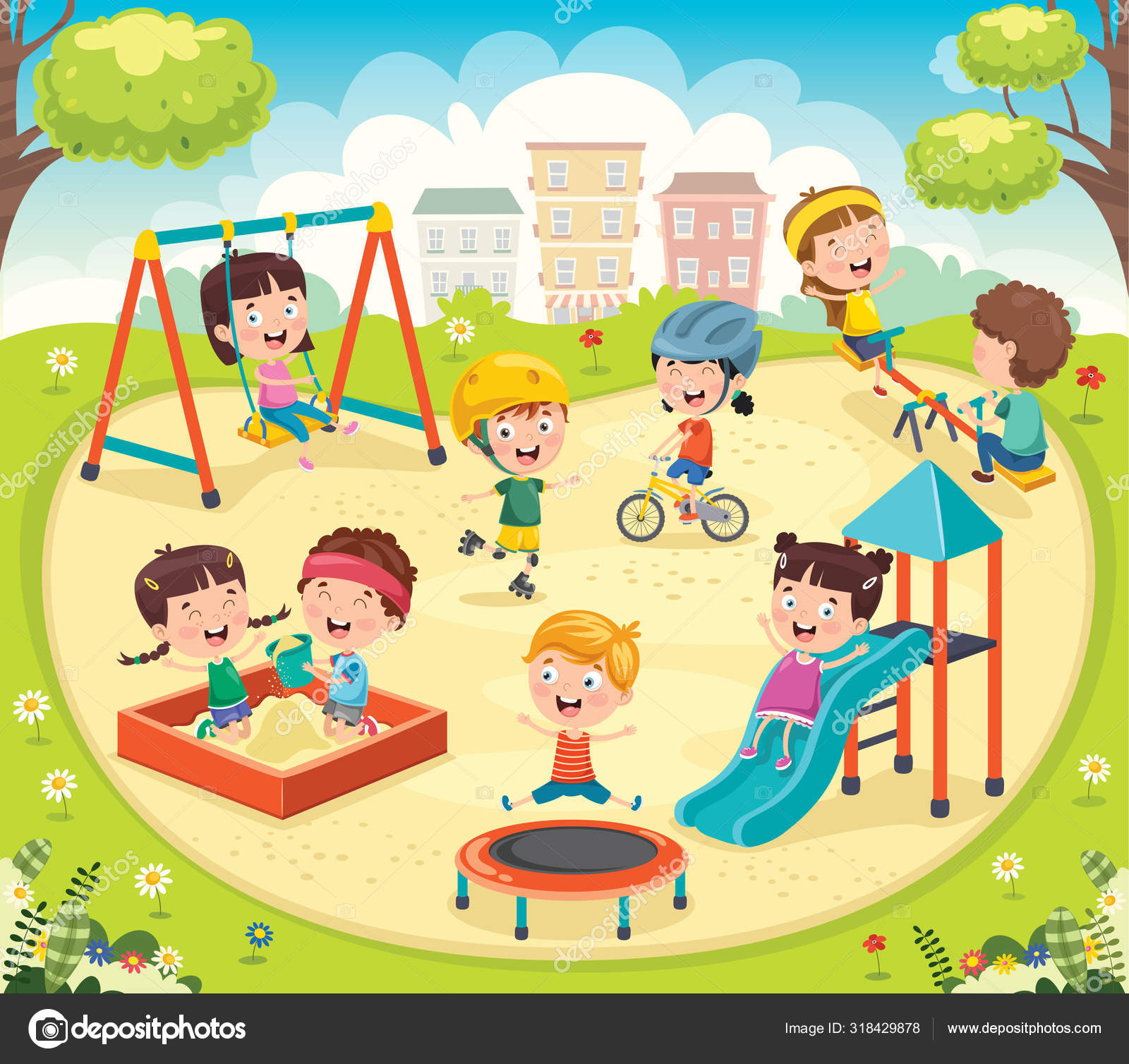 Children Playing Park Stock Vector by ©yusufdemirci 318429878