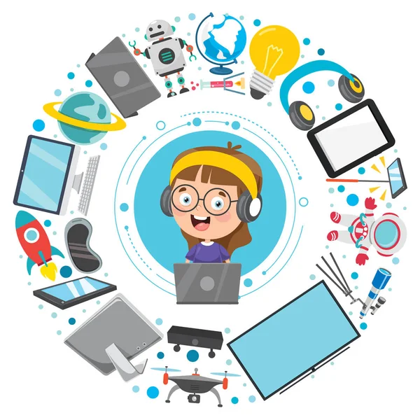 Banner Little Kid Using Technology Stock Vector Image by ©yusufdemirci ...