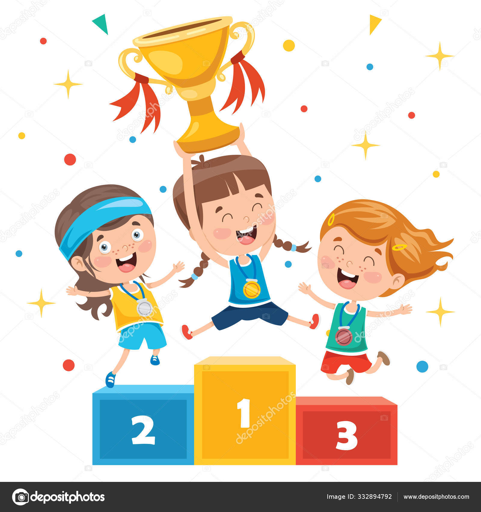 Niños Pequeños Celebrando Triunfo Del Campeonato vector, gráfico vectorial © yusufdemirci imagen ...