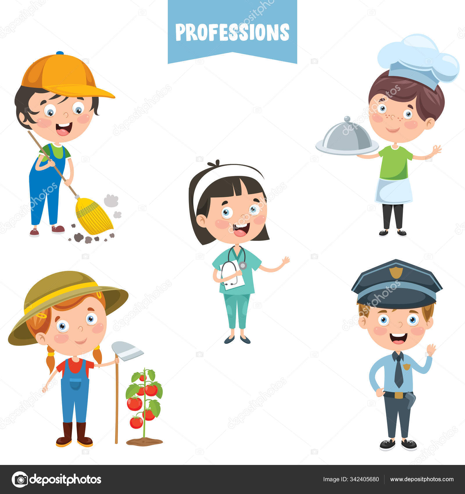 Personajes Dibujos Animados Diferentes Profesiones Vector de stock ...