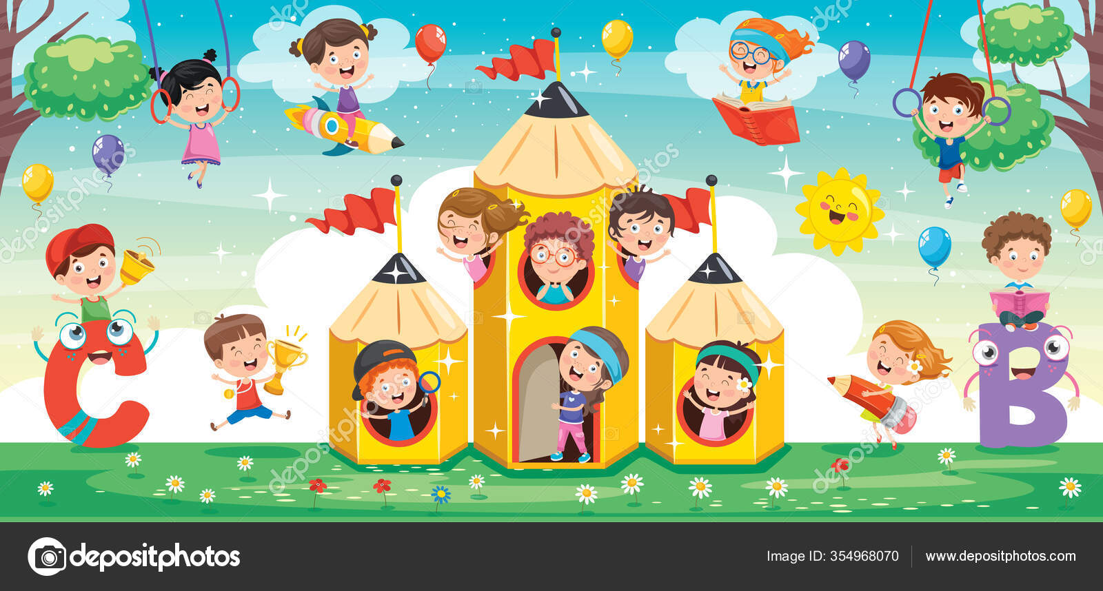 Cute Children Playing Abstract Nature Stock Vector by ©helime_demirci ...