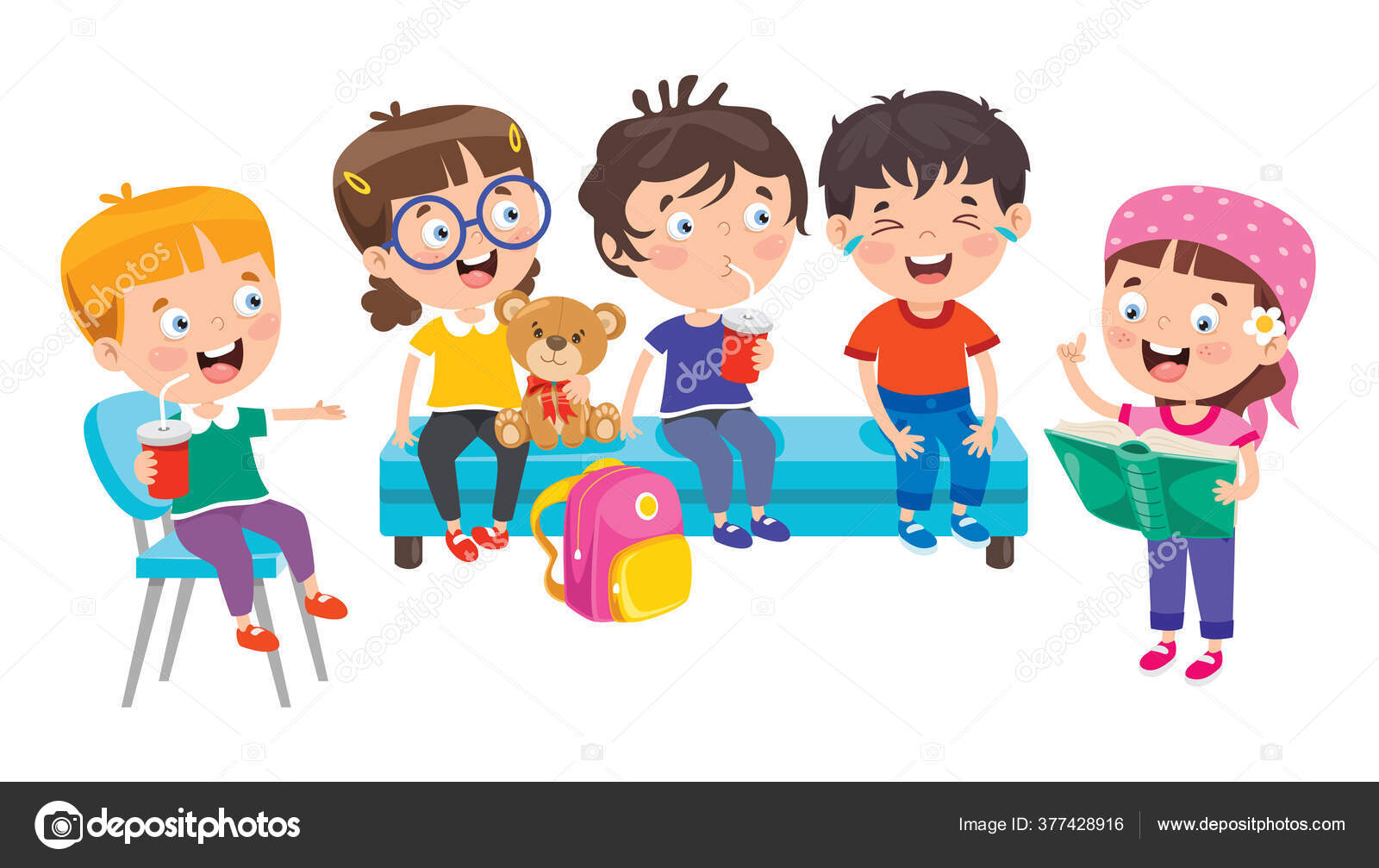 Happy Cute Tegneserie Skole Børn Stock-vektor af ©yusufdemirci 377428916