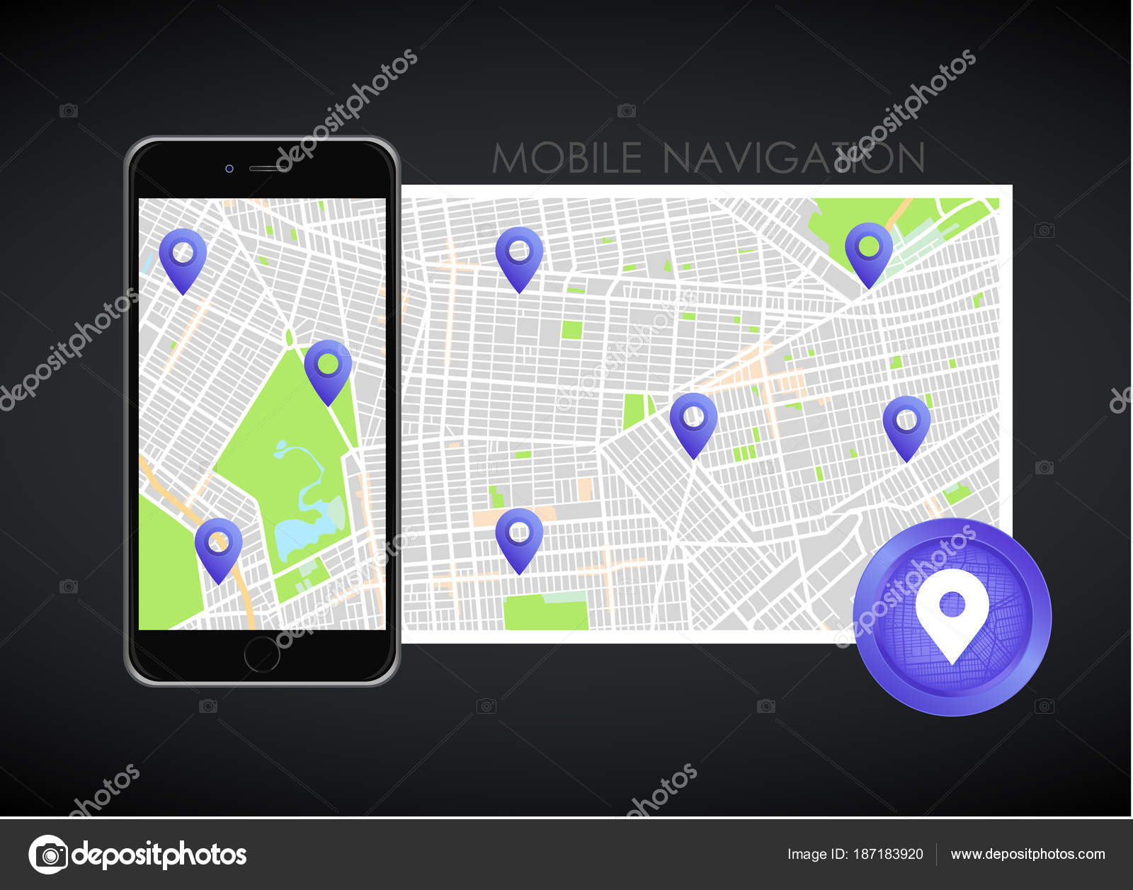 Dashboard Theme Creative Infographic City Map Navigation Phone Vector ...