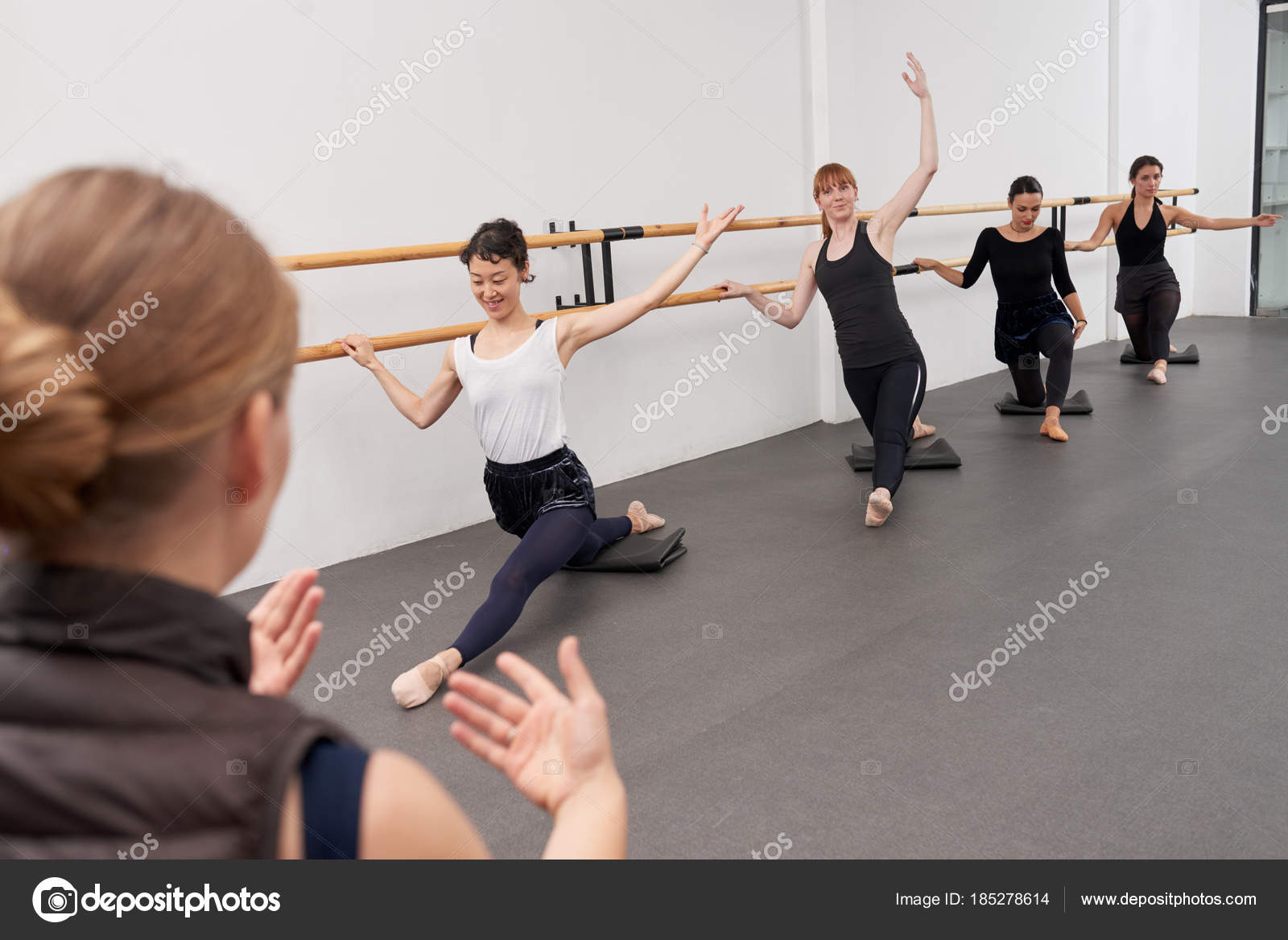Women Trying Splits Ballet Class Beginners — Stock Photo © DragonImages ...