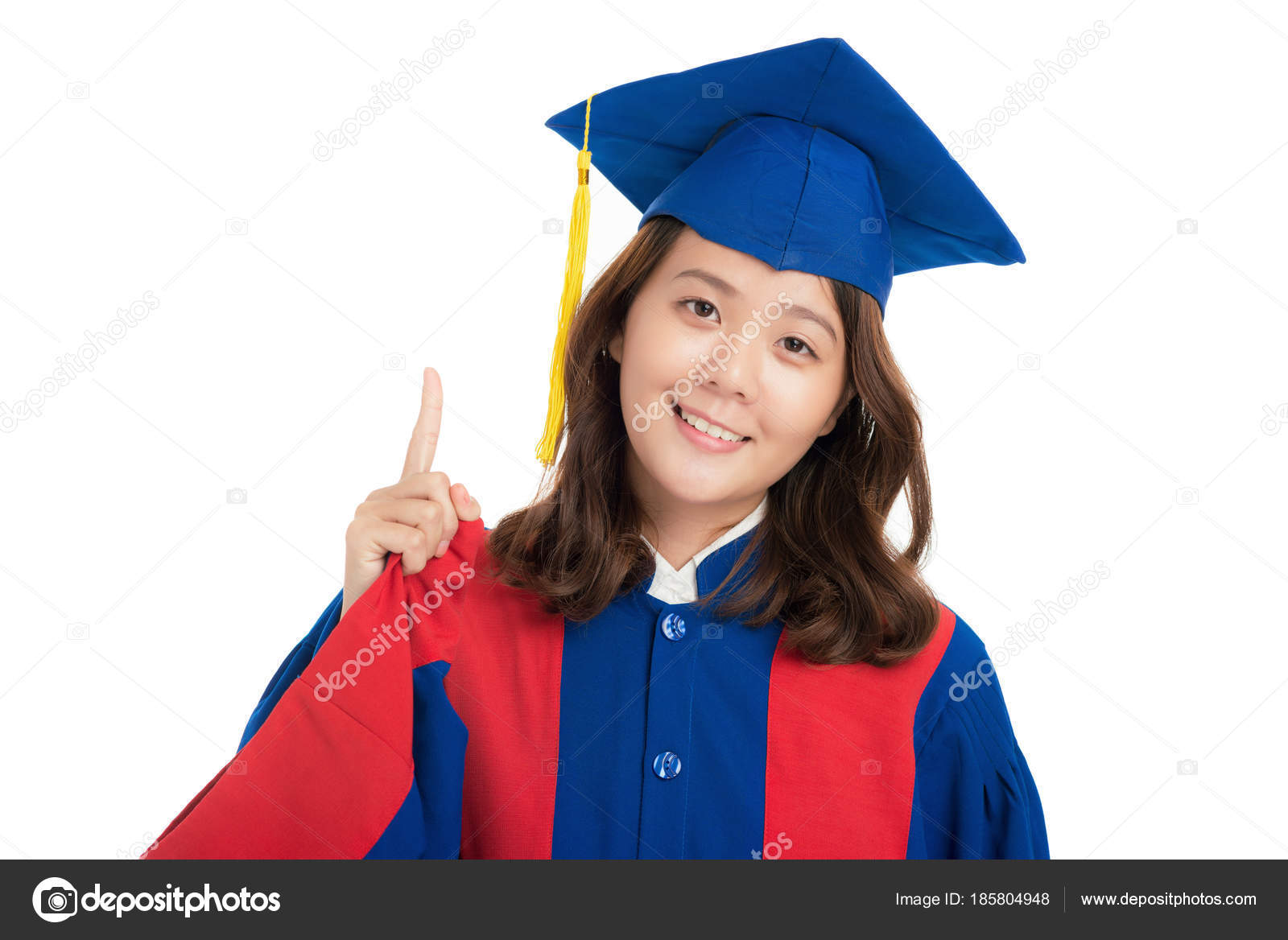Pretty Young Graduate Standing White Background Raised Index Finger ...