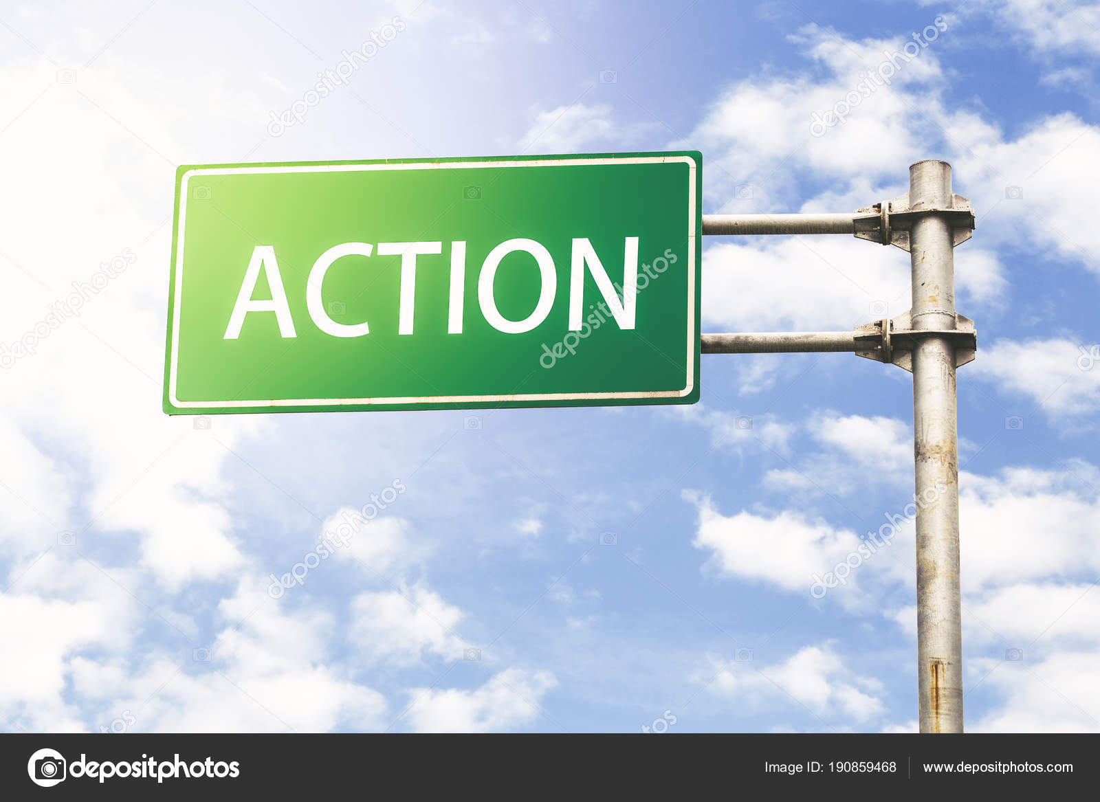 Action Road Sign Against Blue Sky Stock Photo by ©chenyinhong1960@yahoo ...
