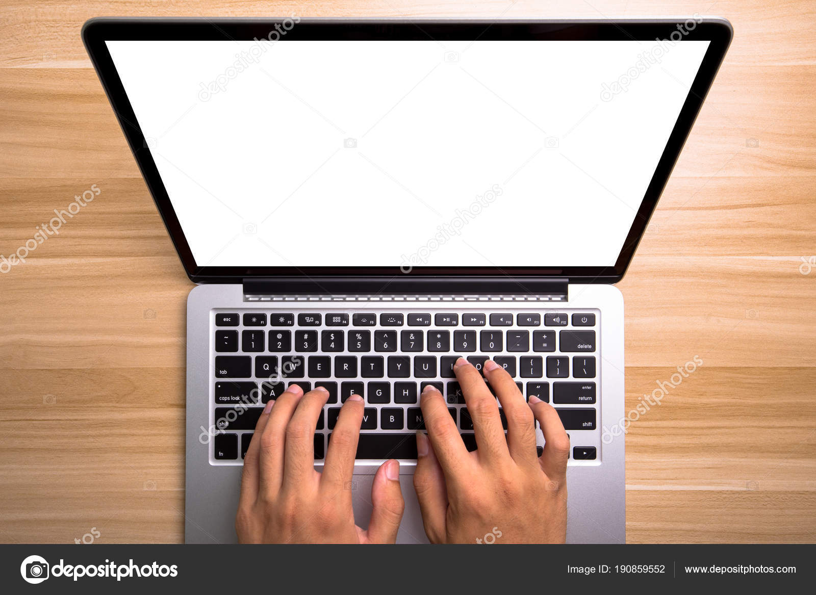 Blank Laptop Screen With Typing Hands On Keyboard — Stock Photo ...