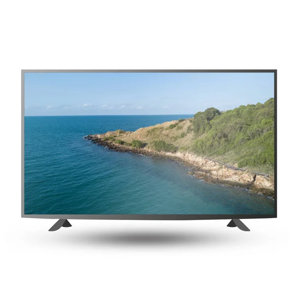 4K modern TV monitor screen isolated on white - Stock Image - Everypixel