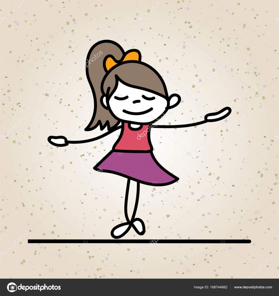 Hand Drawing Happy Girl Line Art Abstract People Stock Vector Image By