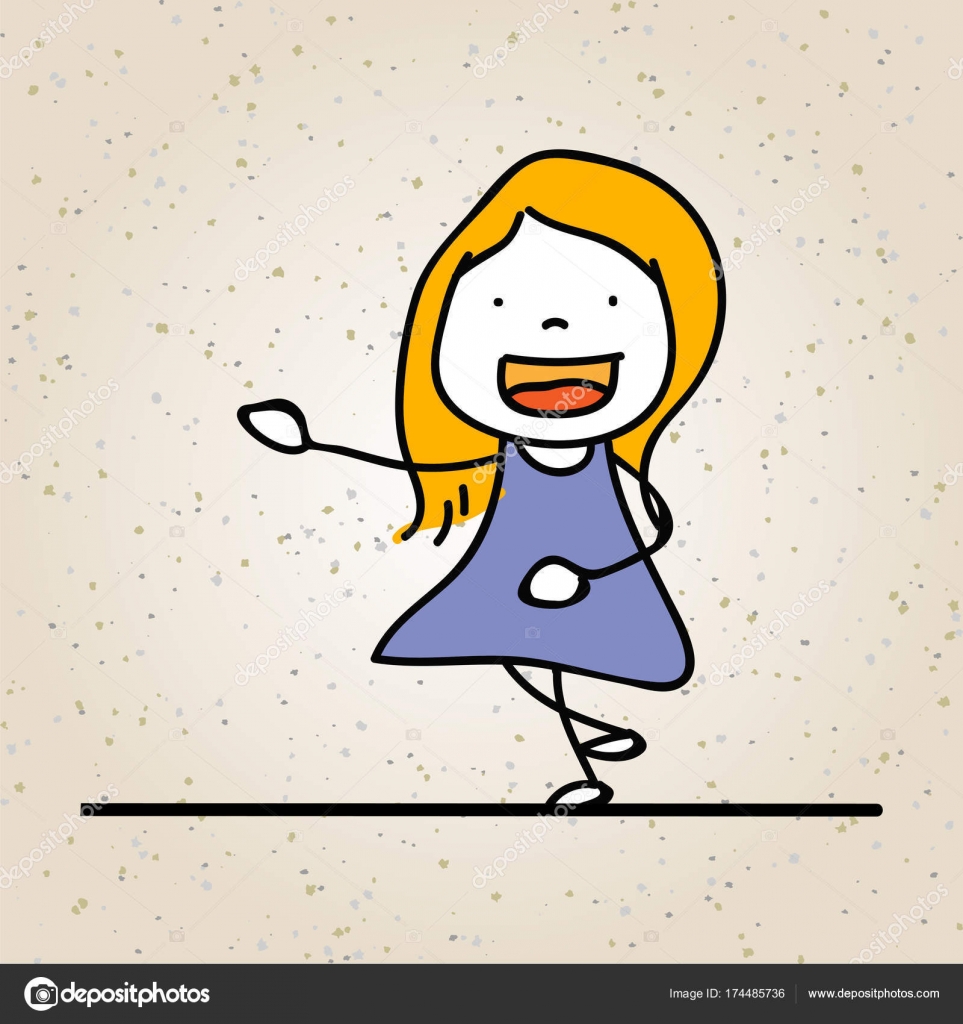 Hand drawing happy girl line art. abstract people Stock Vector by ...