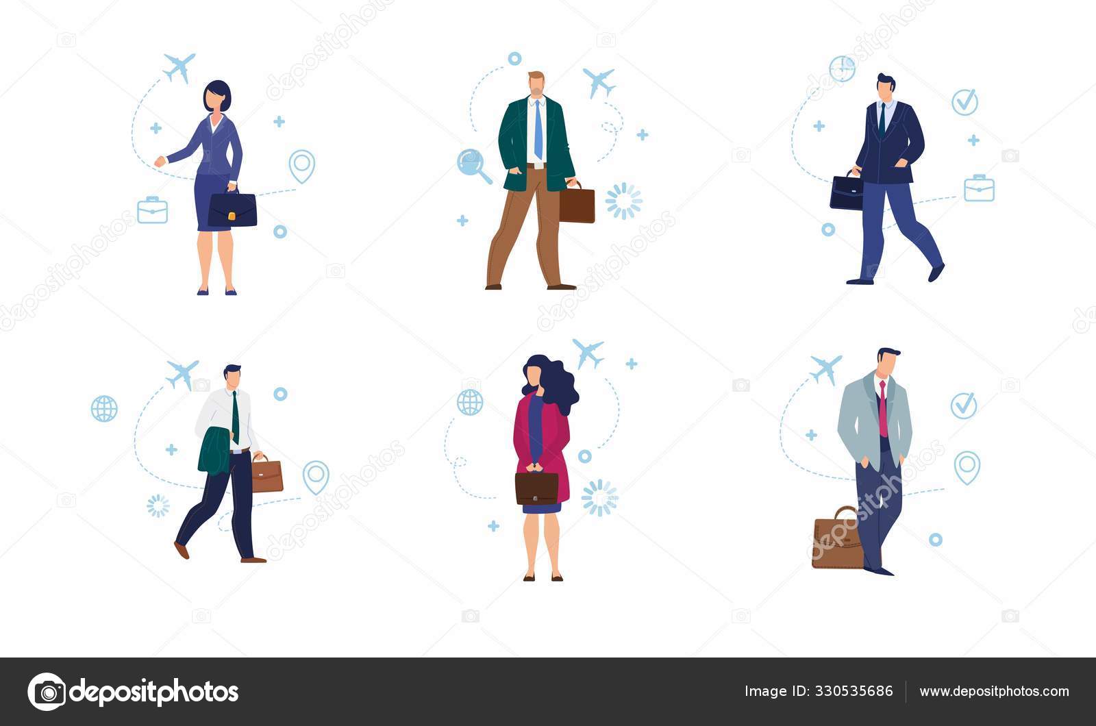 Traveling Businesspeople Vector Characters Set Stock Vector Image by ...