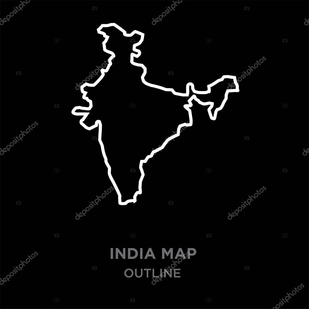 borde blanco india mapa contorno png sobre fondo negro, ilustración vectorial 2024