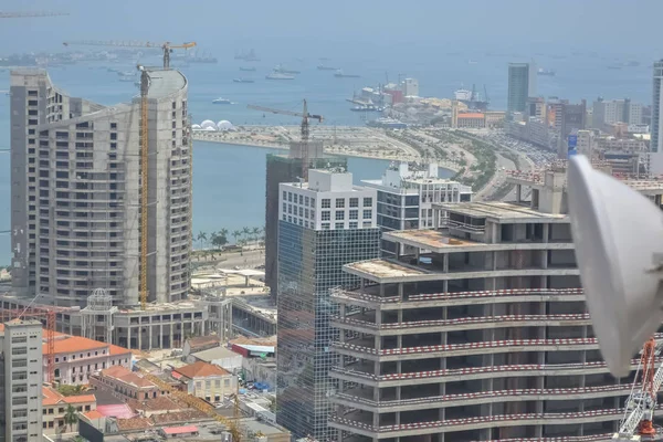 Aerial view of downtown Luanda, bay and Port of Luanda, marginal and ...
