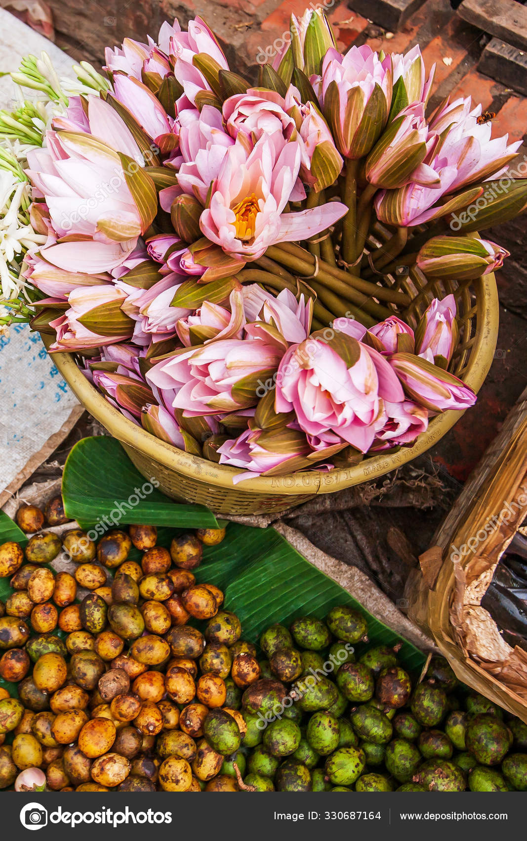 Various of tropical vegetables and fruits at the wet market. Stock ...