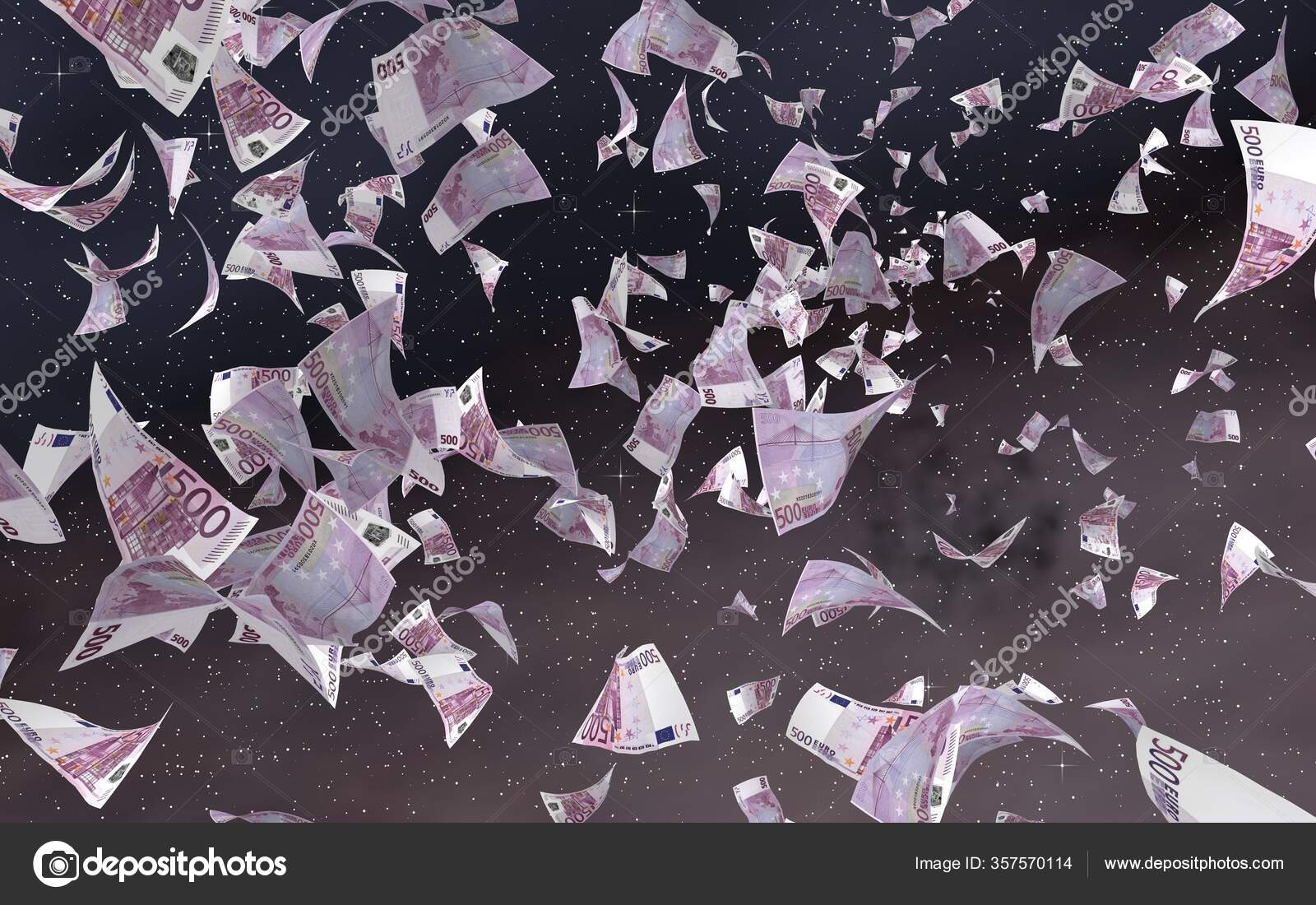 Flying Euro Banknotes Outer Space Starry Background Money Flying Outer ...