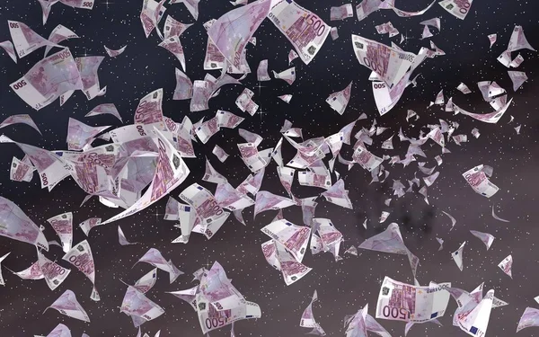 Flying euro banknotes on a outer space starry background. Money flying ...