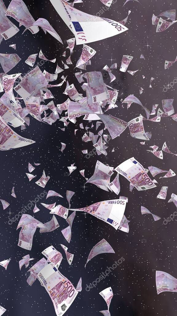 Billetes en euros voladores sobre un fondo estrellado del espacio ...
