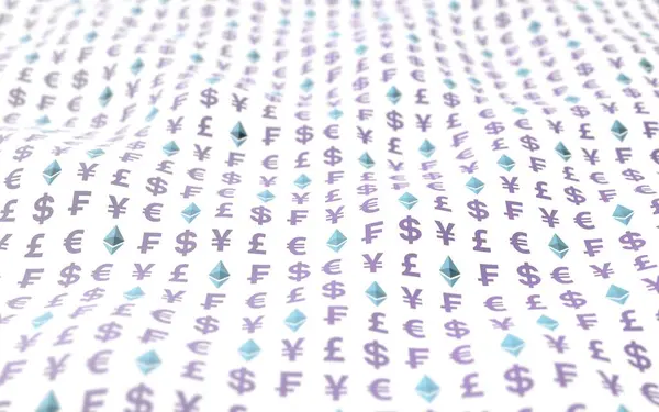 Ethereum crystal and currency on a white background. Digital crypto ...