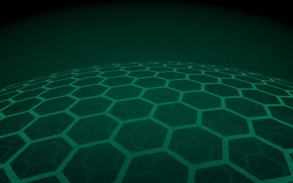 Multilayer sphere of honeycombs, green on a dark background, social ...
