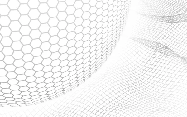 Abstract landscape on a white background with white honeycomb sphere ...