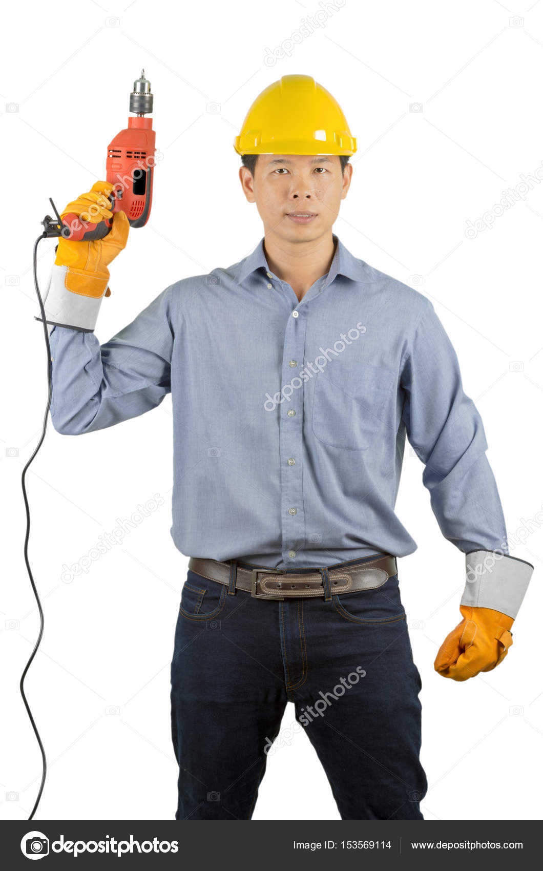 Asian engineer wearing yellow safety helmet — Stock Photo © nirutdps ...